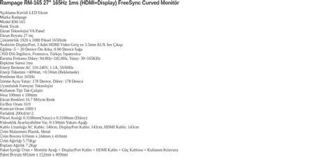 Rampage Rm Ms Full Hd Freesync Curved Ips Oyuncu Monit R Fiyat Trendyol