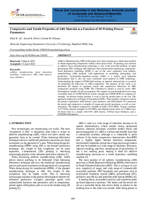 Pdf Compressive And Tensile Properties Of Abs Material As A Function Of 3d Printing Process