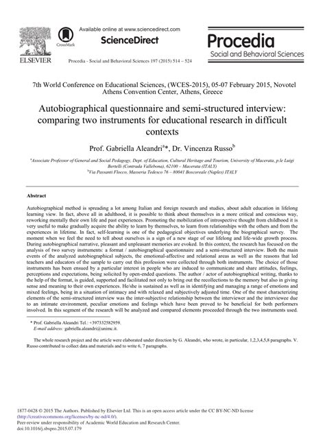 Pdf Autobiographical Questionnaire And Semi Structured Interview Comparing Two Instruments