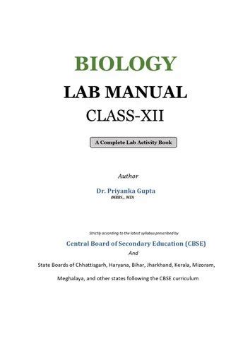 biology lab manual class xii as per the latest cbse syllabus at rs 395