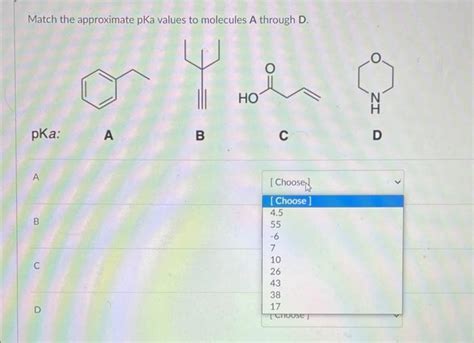 Solved Match The Approximate Pka Values To Molecules A Chegg Com