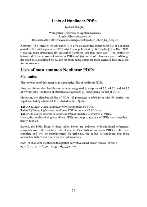 Pdf Lists Of Nonlinear Pdes Lists Of Most Common Nonlinear Pdes