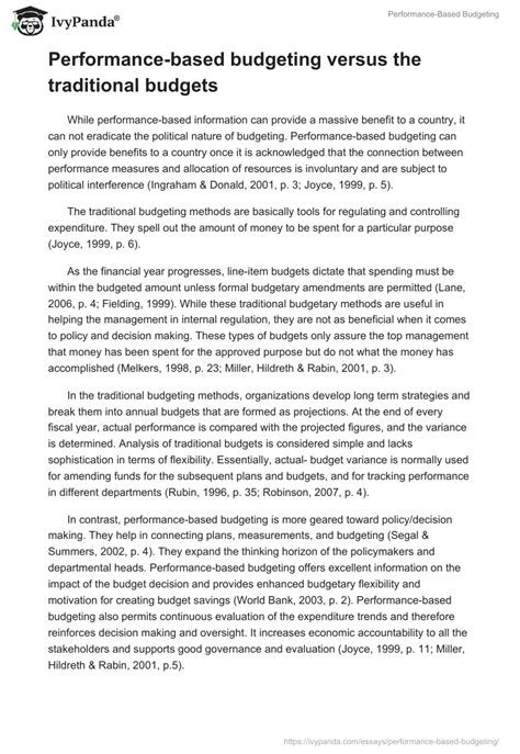 Performance Based Budgeting 1807 Words Term Paper Example