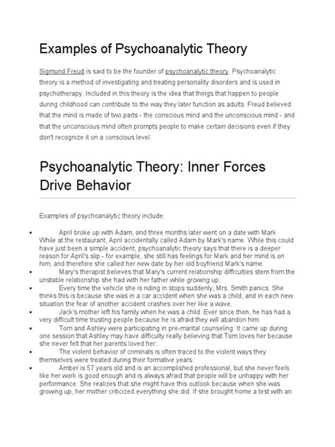 Examples Of Psychoanalytic Theory Pdf Id Psychoanalytic Theory