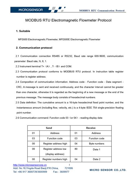 Modbus Rtu Electromagnetic Flowmeter Protocol Pdf Bit Computing