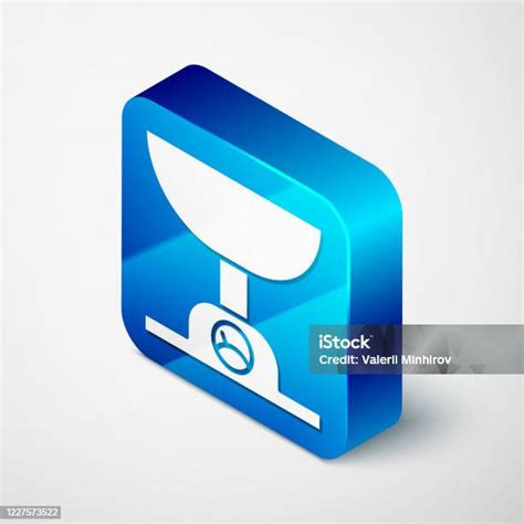 등각 투영 전자 눈금 아이콘 회색 배경에 격리 무게 측정 장비 파란색 사각형 버튼입니다 벡터 일러스트레이션 3차원 형태에 대한 스톡 벡터 아트 및 기타 이미지 Istock