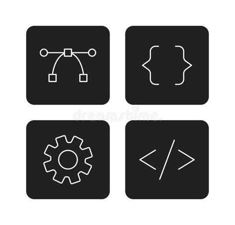 Website App Development Buttons Monochrome Flat Vector Icons Pack Stock Vector Illustration