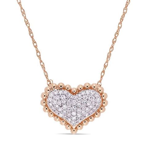 023 Ct Tw Diamond Beaded Frame Heart Necklace In 10k Rose Gold 17