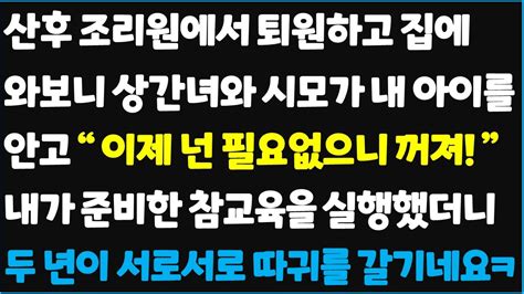 신청사연 산후 조리원에서 퇴원하고 집에 와보니 상간녀와 시모가 내 아이를 안고 이제 넌 필요없으니 꺼죠 내가 준비한 참교육을 실행~ 신청사연 사이다썰 사연