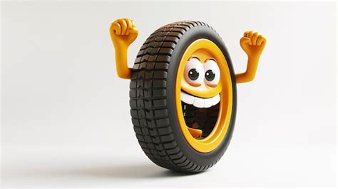 A Tire Funny Cartoon Character With A Smiling Face Premium Ai