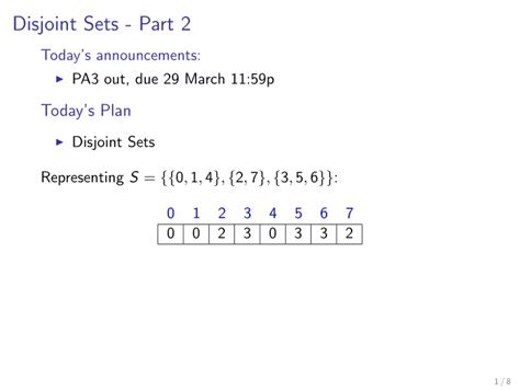Ppt Disjoint Sets Part 2 Todays Announcements Pa3 Out Due 29