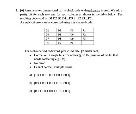 Solved 6 Assume A Two Dimensional Parity Check Code With Chegg Com