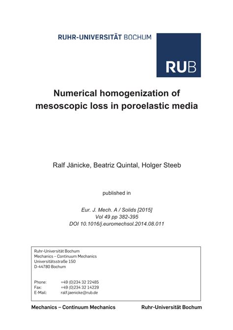 Pdf Numerical Homogenization Of Mesoscopic Loss In Poroelastic Media