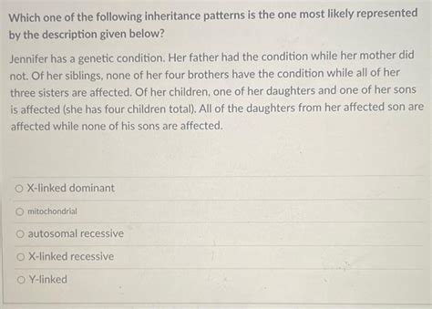 Solved Which One Of The Following Inheritance Patterns Is