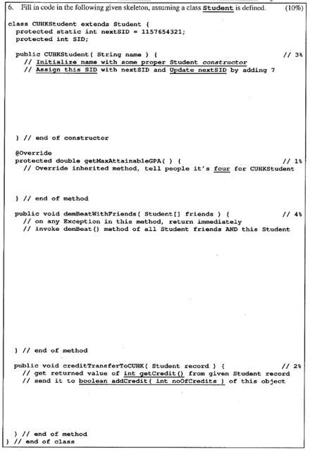 solved 6 fill in code in the following given skeleton assuming a