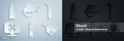 Rasp 금속 파일 금속 나사 렌치가 있는 위치 수레 전기 원형 톱 및 문구 칼 아이콘을 설정합니다 벡터 3차원 형태에 대한 스톡 벡터 아트 및 기타 이미지 Istock