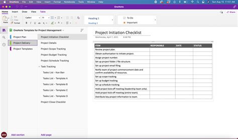 Onenote Template For Project Management The Better Grind