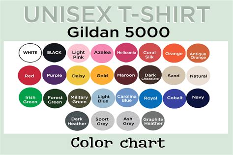 Gildan 5000 Color Chart Unisex T Shirt Graphic By Evarpatrickhg65