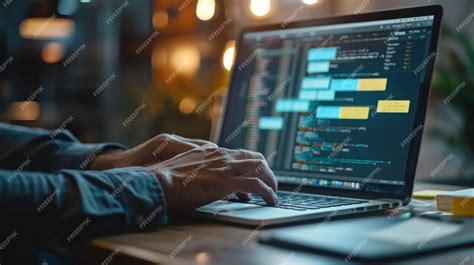 Developer Working On Agile Project Management With Kanban Board On Laptop Generative Ai