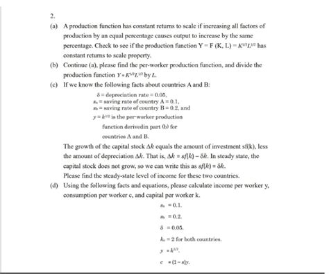Solved 2 A A Production Function Has Constant Returns To
