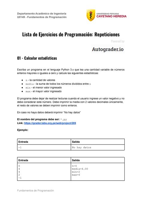7 3 Lista De Ejercicios De Programación U0149 Fundamentos De Programación Lista De