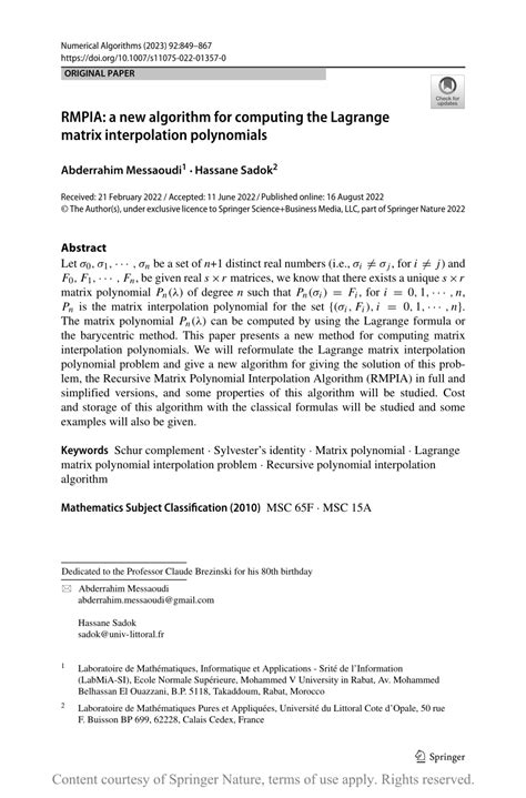 Rmpia A New Algorithm For Computing The Lagrange Matrix Interpolation