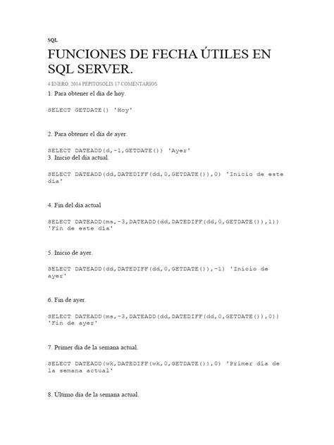 Ayuda Funciones Sql Server De Fecha Pdf