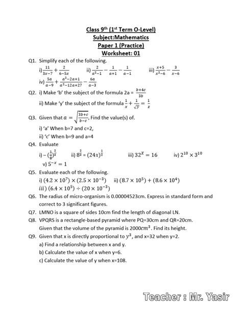 9 Ol Math Wk 01 Mathematics Paper 1 Pdf
