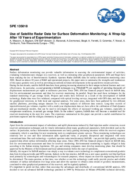 Pdf Use Of Satellite Radar Data For Surface Deformation Monitoring A