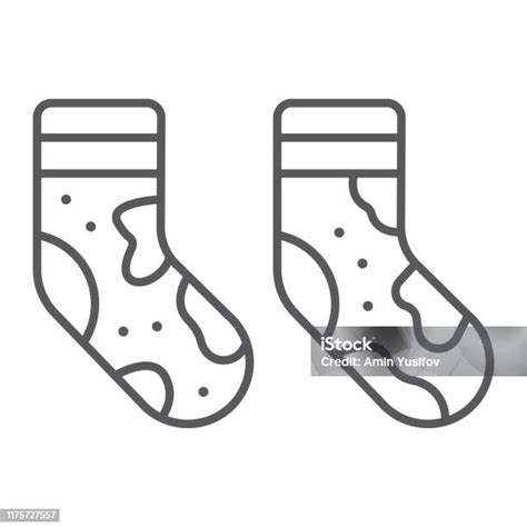 더러운 양말 얇은 라인 아이콘 세탁 및 옷장 냄새 나는 양말 기호 벡터 그래픽 흰색 배경에 선형 패턴 10에 대한 스톡 벡터 아트 및 기타 이미지 Istock