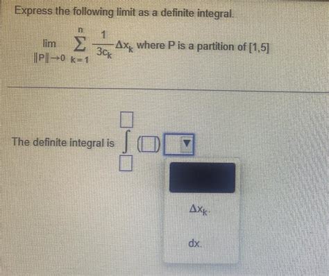 Solved Express The Following Limit As A Definite Integral Chegg Com