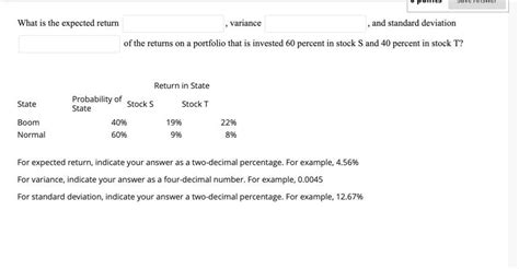 solved what is the expected return variance and standard