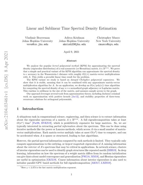 Linear And Sublinear Time Spectral Density Estimation Deepai