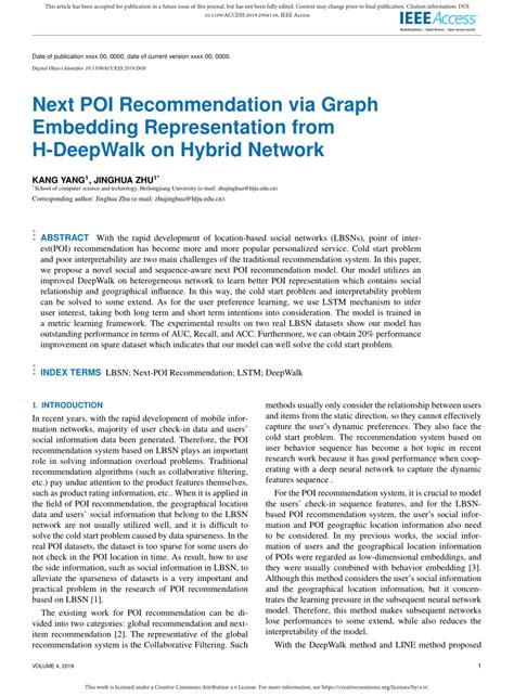 Pdf Next Poi Recommendation Via Graph Embedding Representation From H