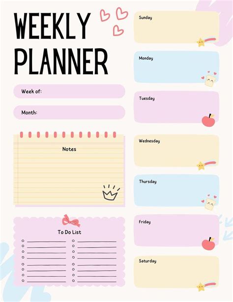 Cute Digital Weekly Planner Etsy Daily Planner Template Digital Weekly Planner Weekly