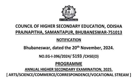 Odisha Chse Time Table 2025 Released