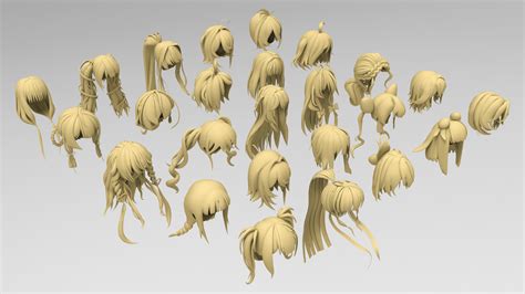 Artstation 25 Female Anime Hair Pack 5 Game Assets