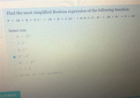Solved Find The Most Simplified Boolean Expression Of The