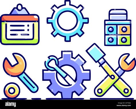 Technical Illustration Of Tools And Settings Featuring Vibrant Colors Gear Symbols And