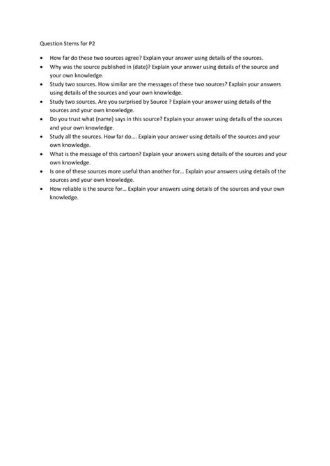 Question Stems For CIE IGCSE Paper 2 Exam Practice