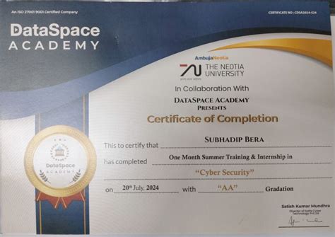 I Have Successfully Completed An Internship At Dataspace Academy Where I Subhadip Bera