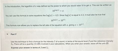 Solved In The Introduction The Logarithm Of X ﻿was Defined