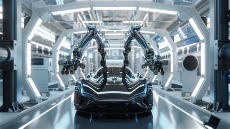 Robotic Arms Assembling Car On Production Line Stock Image Image Of