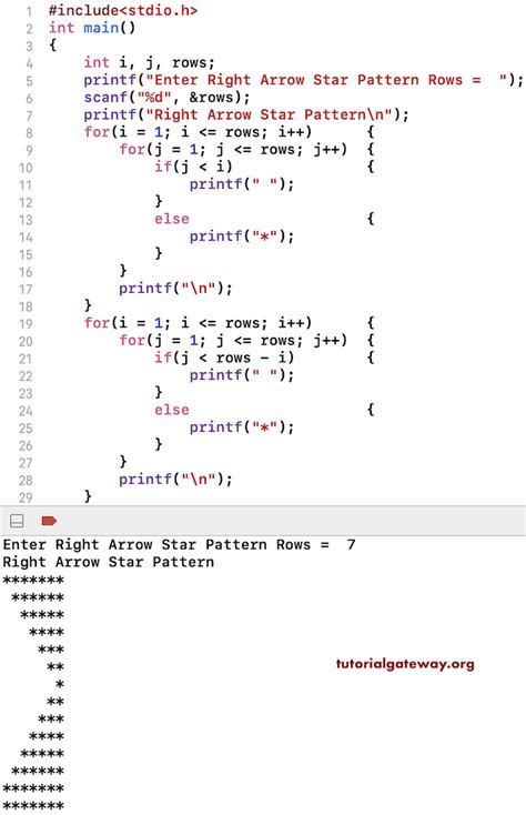 C Program To Print Right Arrow Star Pattern