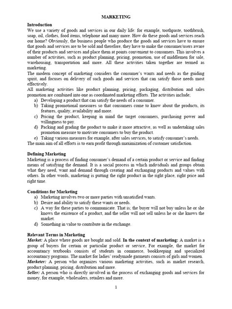 Marketing Notes Pdf Marketing Pricing