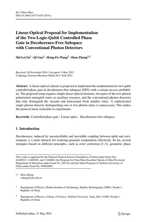 Pdf Linear Optical Proposal For Implementation Of The Two Logic Qubit