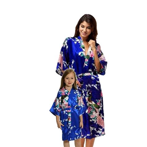 Jewel Blue Mommy And Me Robes Floral Satin Feel
