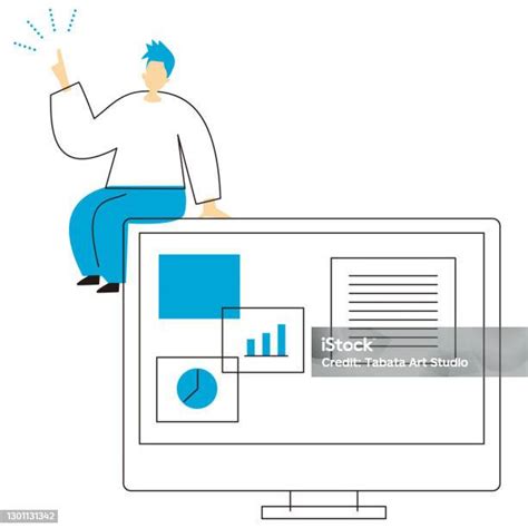 컴퓨터에 있는 남자의 일러스트레이션입니다 개념에 대한 스톡 벡터 아트 및 기타 이미지 개념 남자 단순함 Istock