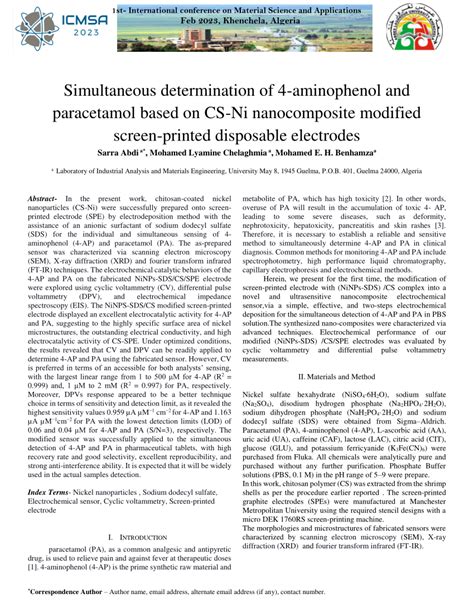 Pdf Simultaneous Determination Of 4 Aminophenol And Paracetamol Based On Cs Ni Nanocomposite