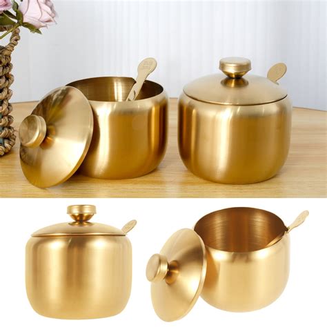 Wekvgz Coffee And Sugar Dispenser Stainless Steel Gold Container Jar Sturdy Sugar Bowl Sugar